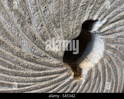A detail of a millstone in the De Valk Windmill museum in Leiden in the ...