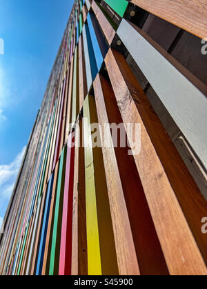 Colourful wooden cladding at the Deal Track building at Leeds Dock ...