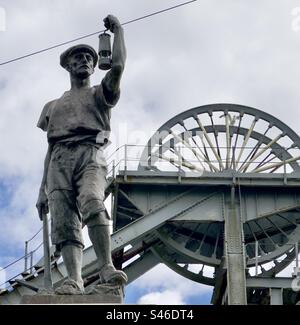 The wheel of the pit head gear, At Woodhorn mining Museum in ...