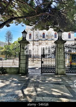 Jardim da Estrela garden entry gate detail and neoclassical Basilica da ...
