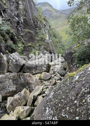Walk to Steall Falls. On the path to Steall Waterfall, Nevis Gorge ...