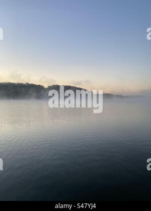Trees in the fog, Hamilton Lake (also known as Lake Rotoroa), Hamilton ...