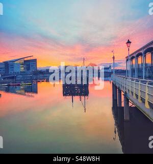 A sunrise photograph of Cardiff Bay, Wales. Includes the Norwegian ...