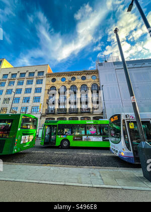 Buses on Headrow in Leeds city centre Stock Photo - Alamy