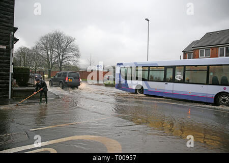 Rochdale, UK. 16th March 2019. The River Roche has burst it's banks ...