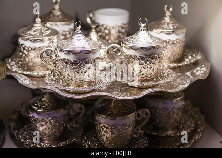 Traditional handmade tea and coffee sets for sale at the Egyptian ...