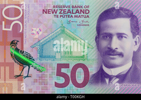 50 New Zealand dollar bank note. New Zealender dollar is the national ...