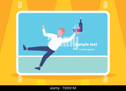 waiter falling with tray wine glasses elegant man service staff failure ...