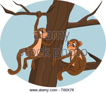 monkeys on tree, vector Stock Vector Art & Illustration, Vector Image ...