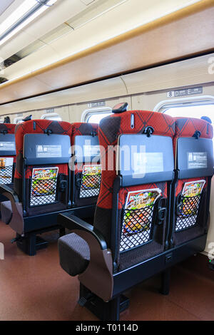 Hokurikui shinkansen bullet train, interior of train carriage showing regular, standard class ...