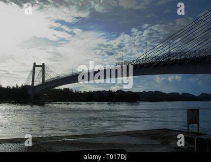 Silhouette of the Japan-Palau Friendship Bridge spanning Korror and ...