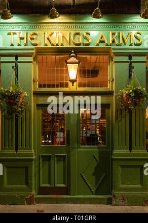 Kings Arms - classic British pub with crest on door sandwich board sign ...