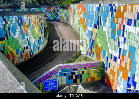 Brightly tiled pedestrian underpass, London. UK Stock Photo - Alamy