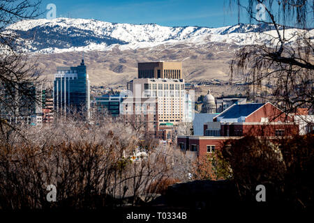 Snow covered hills and Boise skyline and flock of geese Stock Photo - Alamy