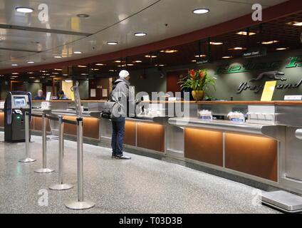 Greyhound bus at South Station bus station, Boston, Massachusetts, USA ...