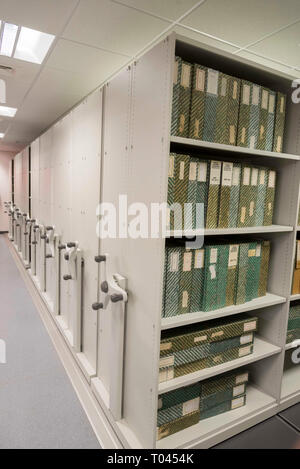 Modern mechanical library shelving storage system Stock Photo - Alamy