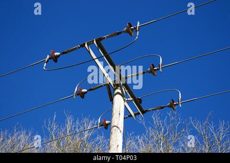 Overhead Communication Telephone Cable/Wires Suspended on Wooden Poles ...