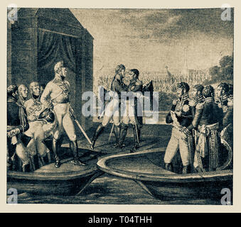 Alexander I Russia and Napoleon I (Bonaparte) of France meeting on a ...
