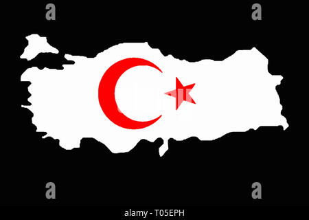 Turkish flag symbols white star and moon in Turkish map Stock Photo - Alamy