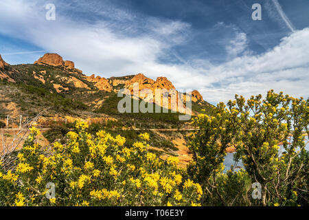 red rocks coast and sea at the French Riviera in Cote d Azur near ...