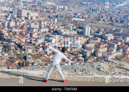 Bodybuilder performing his warming up session while having an excellent ...