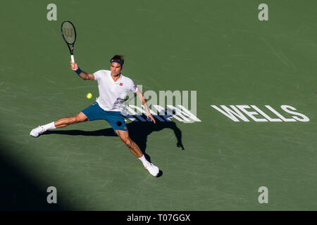 March 17, 2019 Roger Federer (SUI) returns a shot against Dominic Thiem ...