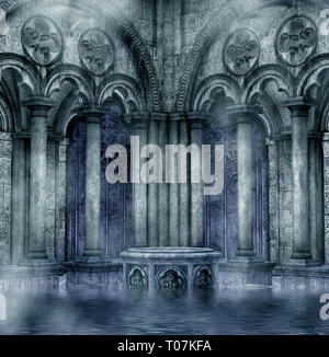 illustration of scary dark entrance with an arch stone door and ...