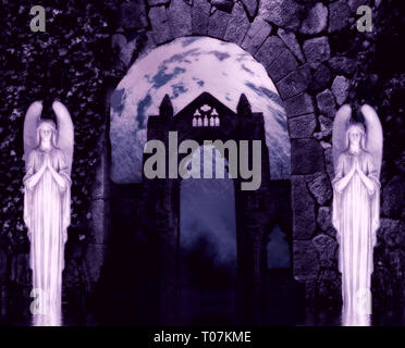 illustration of scary dark entrance with an arch stone door and ...