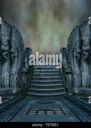 illustration of scary dark entrance with an arch stone door and ...