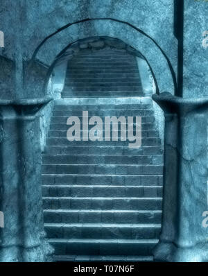 illustration of scary dark entrance with an arch stone door and ...