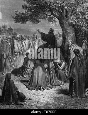 New Testament. Jesus preaching to the crowd. Gospel of Matthew, Chapter ...