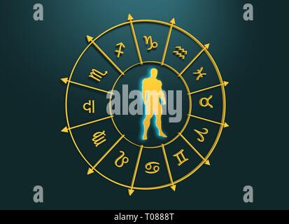 Astrology symbols circle. Muscular man silhouette Stock Photo - Alamy