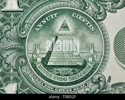 Dollar USA, pyramid, Eye of Providence. Extreme closeup.Macro. Pyramid ...
