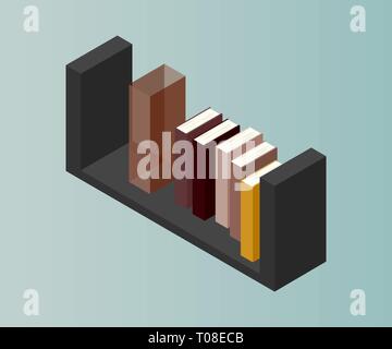 Isometric bookcase isolated on white background. 3d shelves filled with ...