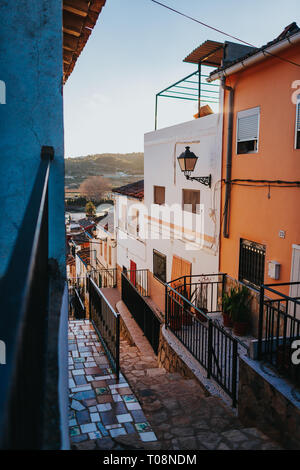 Narrow street view of the town Chella Valencia Spain Stock Photo - Alamy