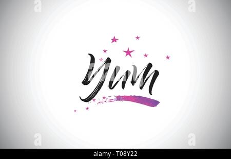Yum Purple Violet Word Text with Handwritten Vibrant Colors and Stars ...