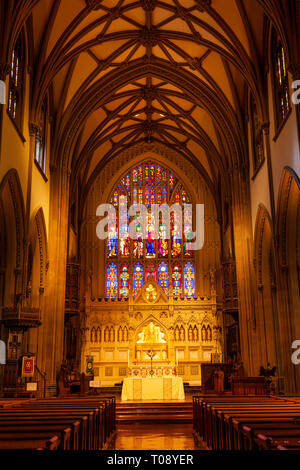 Interior of Trinity Church with stained glass, Manhattan, New York City ...