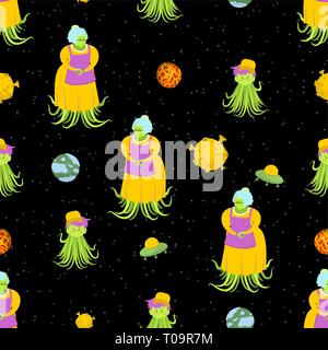 Grandmother alien. Green Grandma Tentacles. UFO granny. Old woman ...