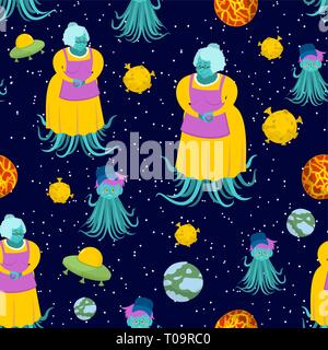 Grandmother alien. Green Grandma Tentacles. UFO granny. Old woman ...