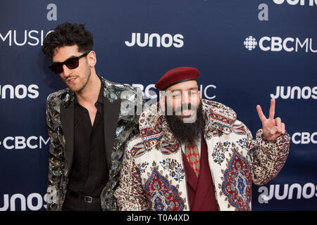 David Macklovitch, left, and Patrick Gemayel of "Chromeo" arrive at the ...