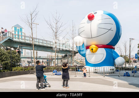 Shanghai, China. 19th Mar 2019.The 10-meter-tall giant Doraemon can be ...