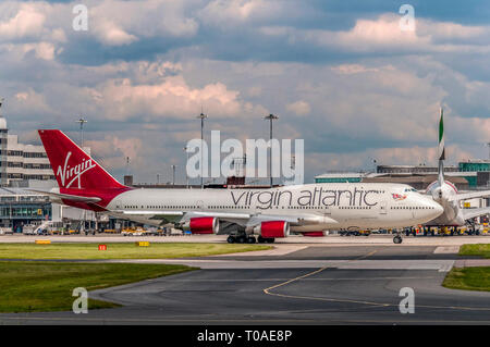 Virgin Atlantic Boeing 747 Barbarella at Manchester airport Stock Photo ...