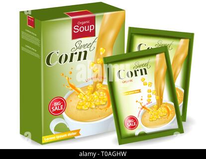 Sweet corn soup Vector realistic. Product placement mock up. 3d ...