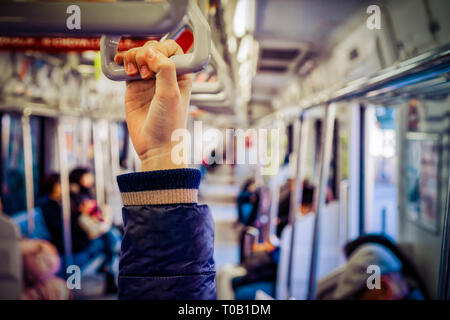 Safety Handle Grip on a Japanese Subway Rail Train, Nagoya, Japan Stock ...