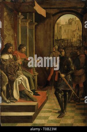 Photograph of a painting of a Roman soldier on a wall in the ruins of ...