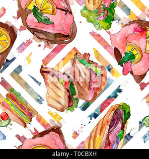 Sandwich in a watercolor style. Watercolour fast food illustration ...