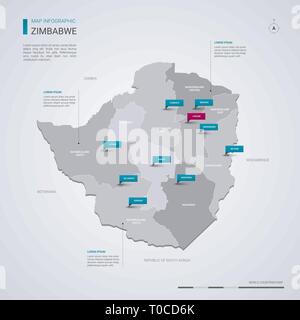 Editable template of map of Zimbabwe with marks. Zimbabwe on world map ...