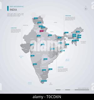 Editable template of map of India with marks. India on world map and on ...