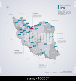 Editable template of map of Iran with marks. Iran on world map and on ...