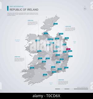 Editable template of map of Ireland with marks. Ireland on world map ...